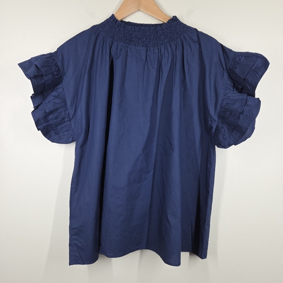 Sunshine Tienda | Tops | Sunshine Tienda Navy Blue Flutter Top Cotton ...